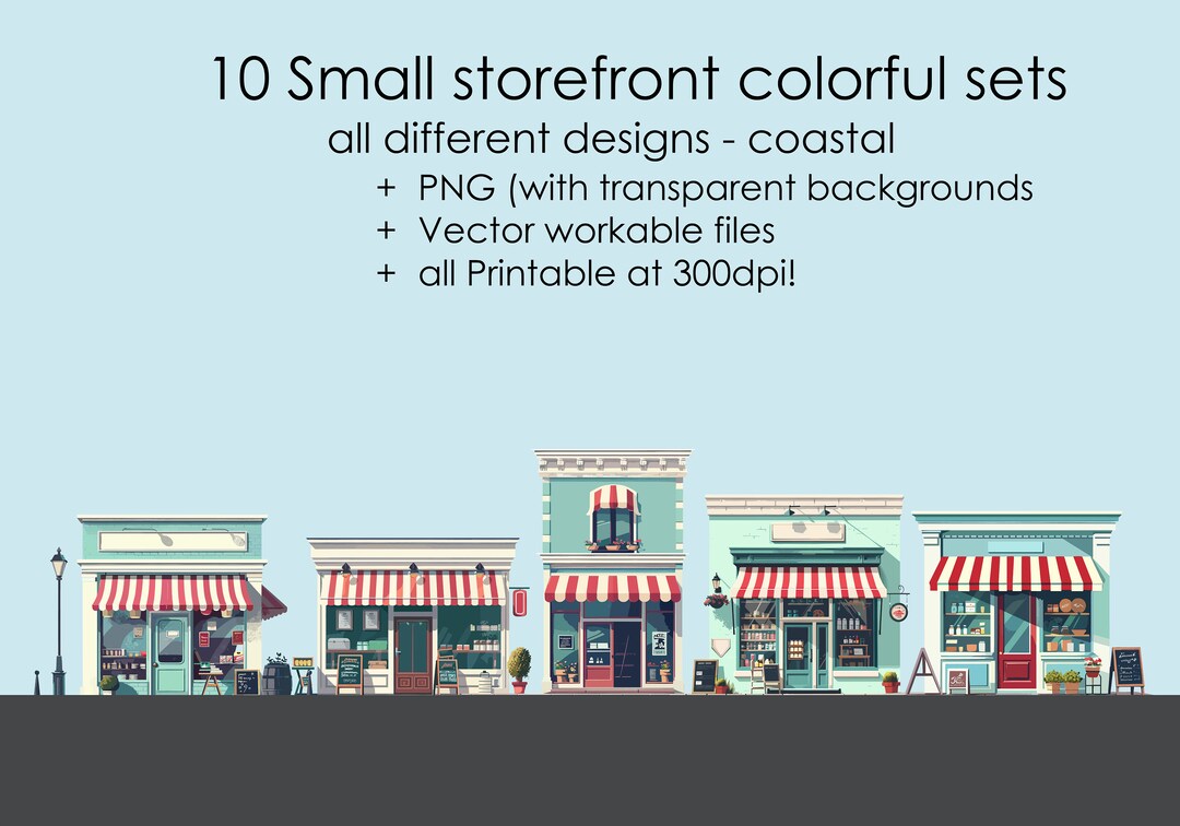 Colorful Storefront Clipart – 10 Small Shop Vector Icons (digital ...