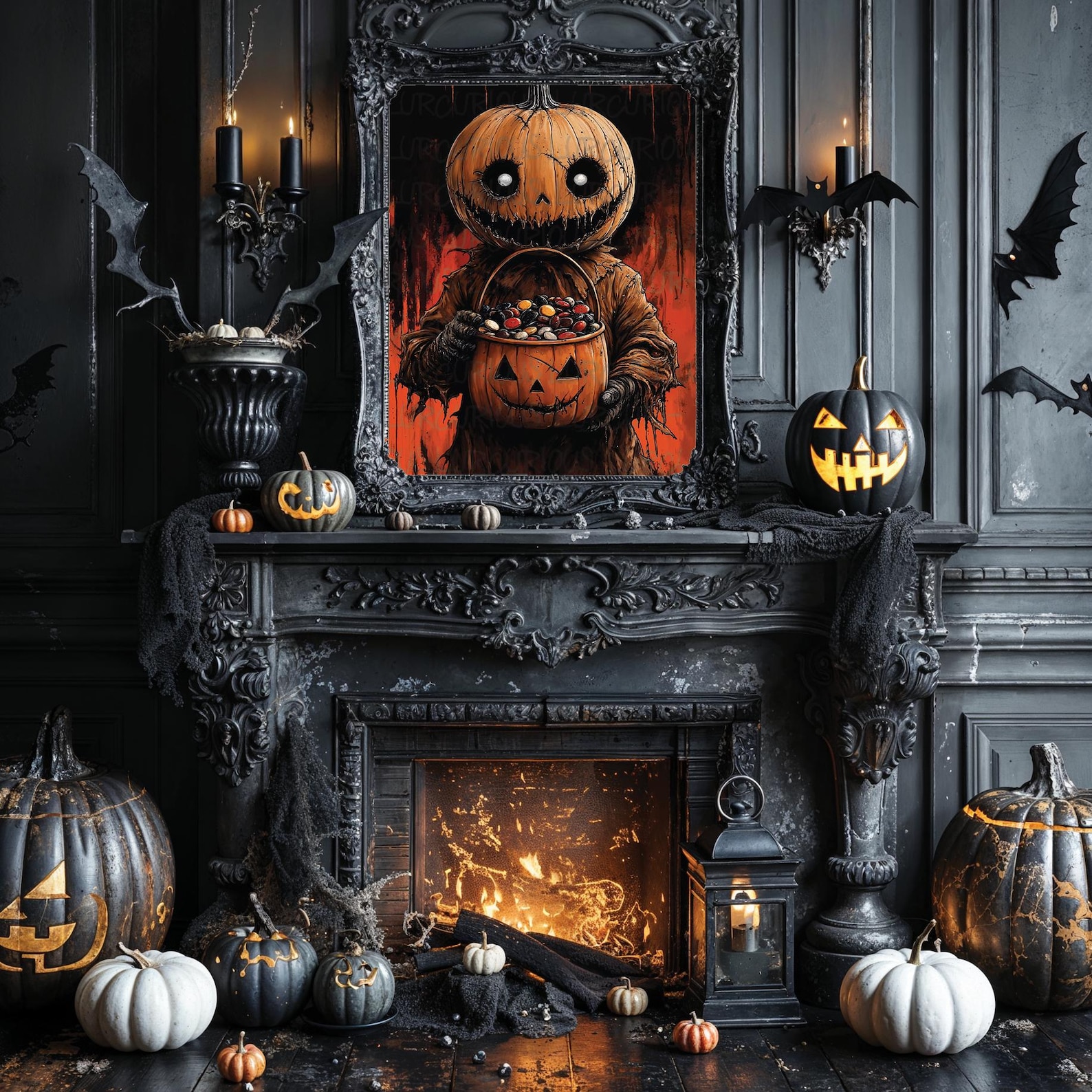 Sam Pumpkin Creature Drawing, Printable Pumpkin Art, Rustic Halloween ...