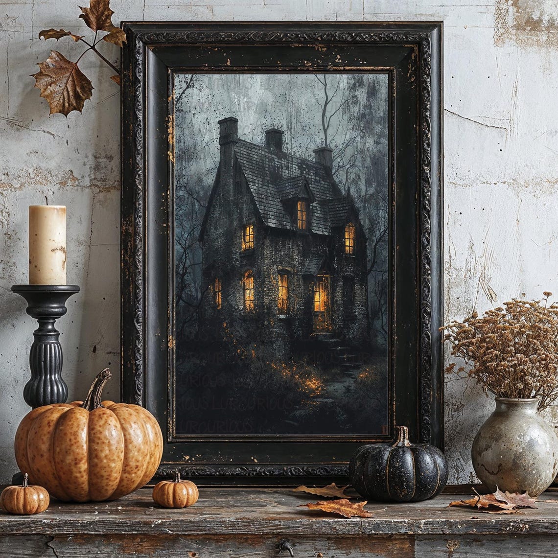 Witch House Drawing, Printable Witch House Art, Rustic Halloween Decor ...