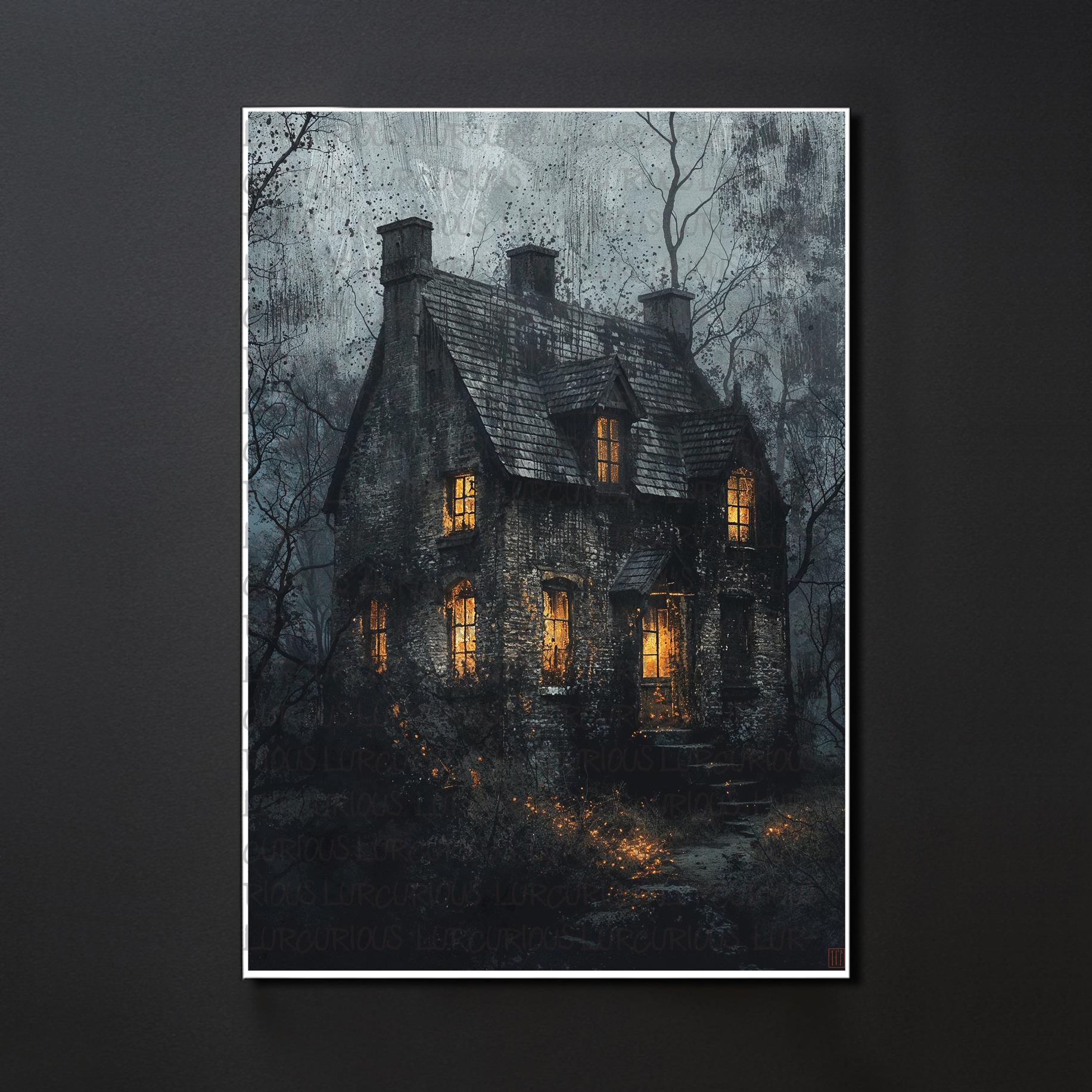Witch House Drawing, Printable Witch House Art, Rustic Halloween Decor ...