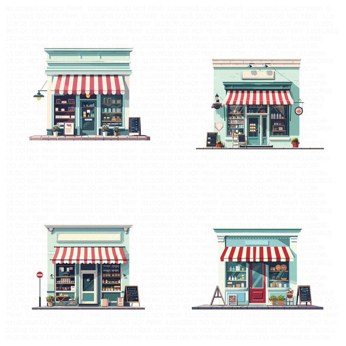 10 Small Shops Buildings- Storefront Little Colorful Shops, Clipart ...