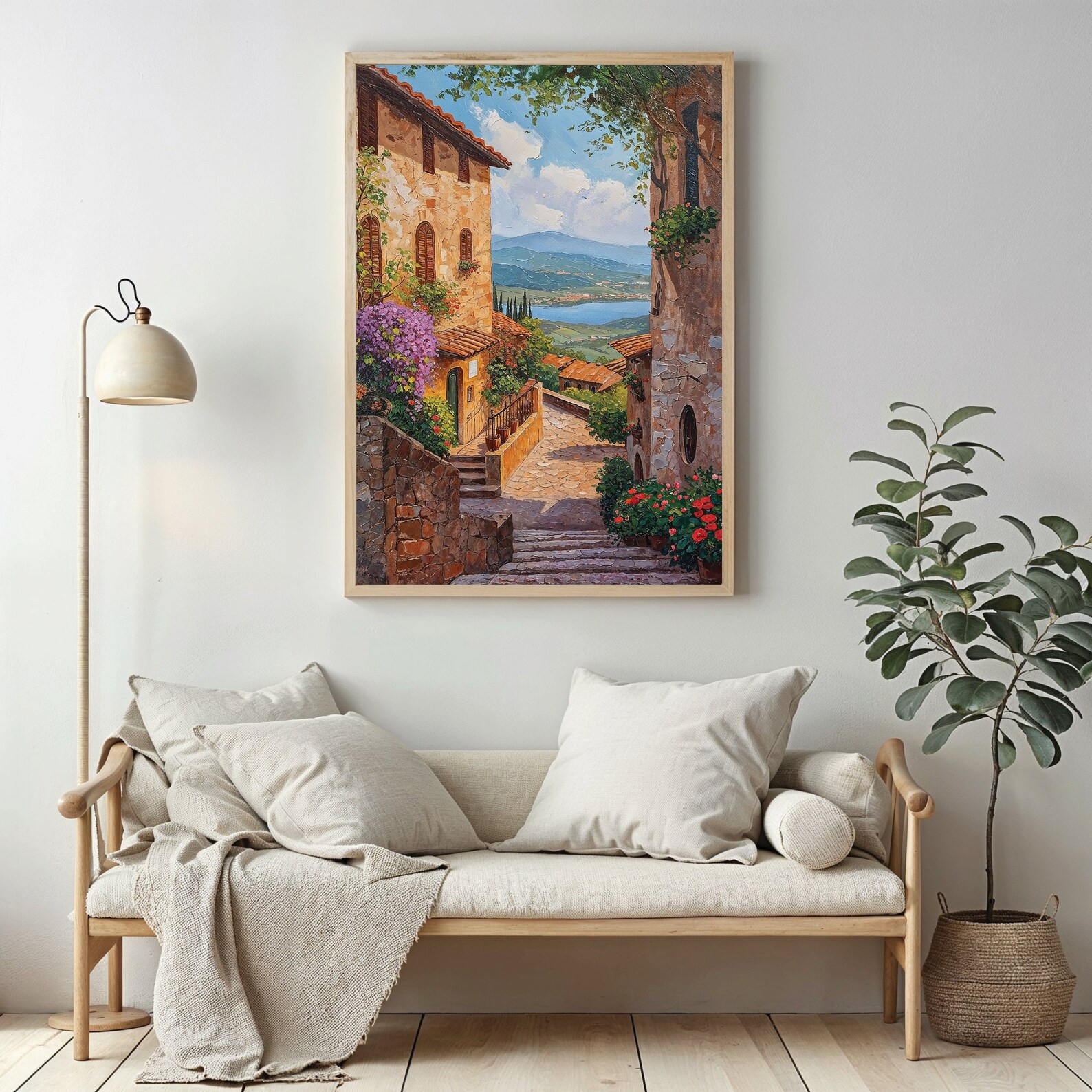 Tuscany Villa Street Oil Painting Wall Art / Landscape of Tuscany Wall ...