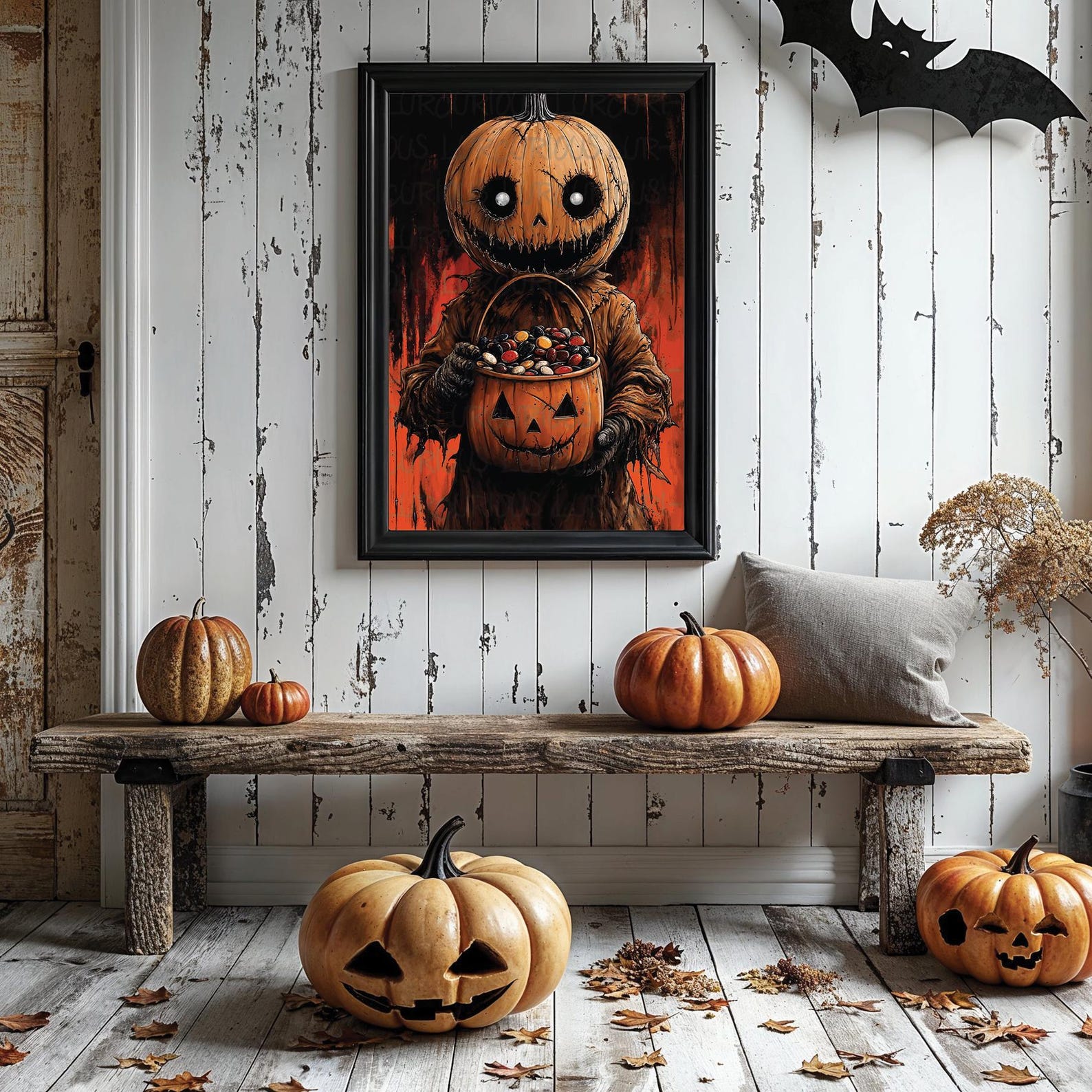 Sam Pumpkin Creature Drawing, Printable Pumpkin Art, Rustic Halloween ...