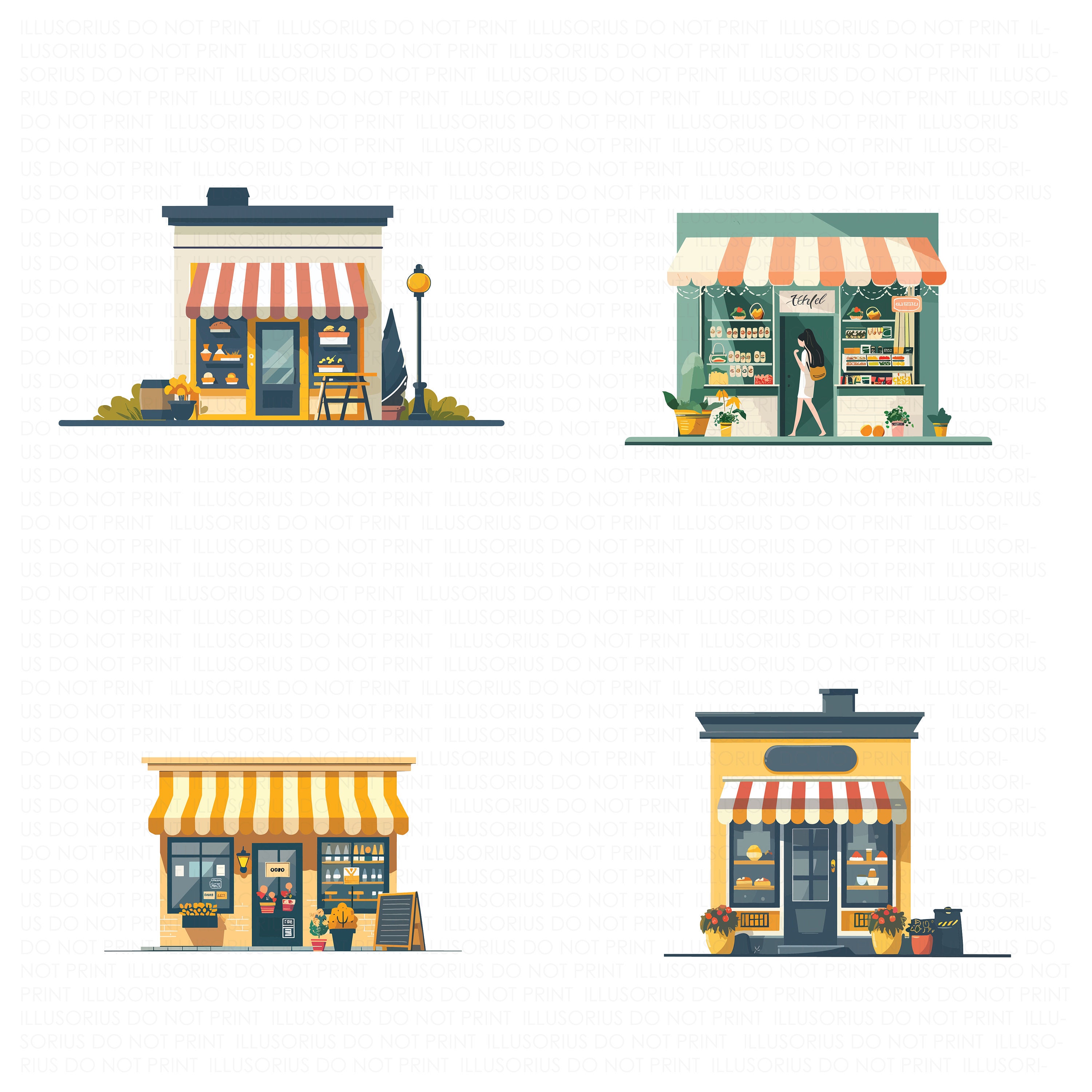 10 Small Shops Buildings- Storefront Little Colorful Shops, Clipart ...