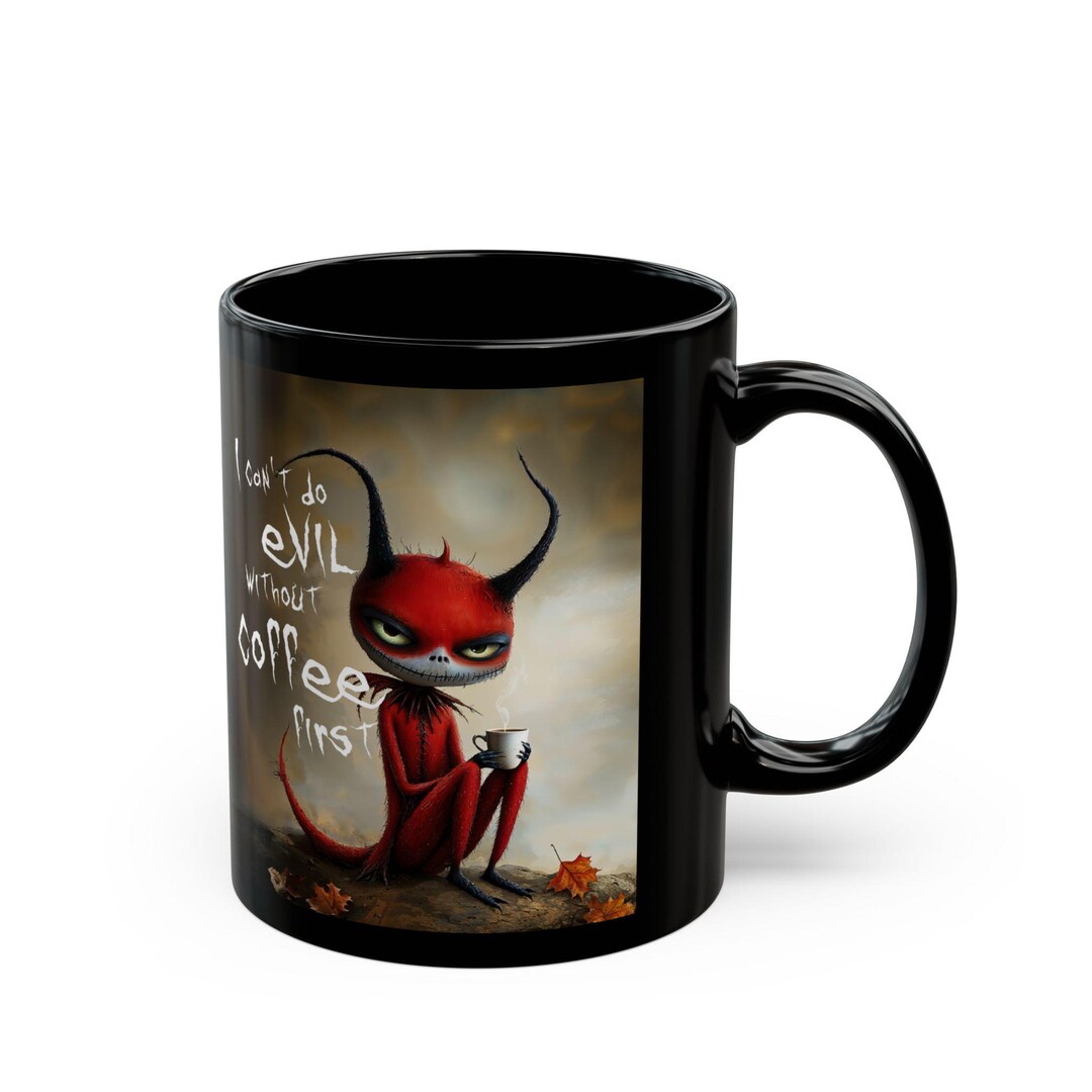 Cute Devil Mug, Cute Black Coffee, Spooky Mug, Funny Demon Drinkware ...