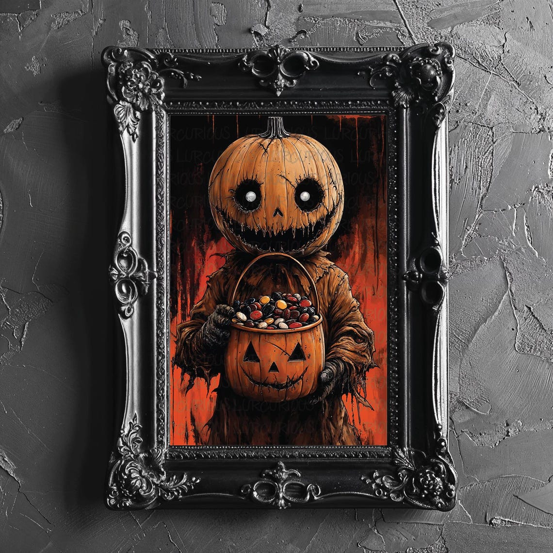 Sam Pumpkin Creature Drawing, Printable Pumpkin Art, Rustic Halloween ...