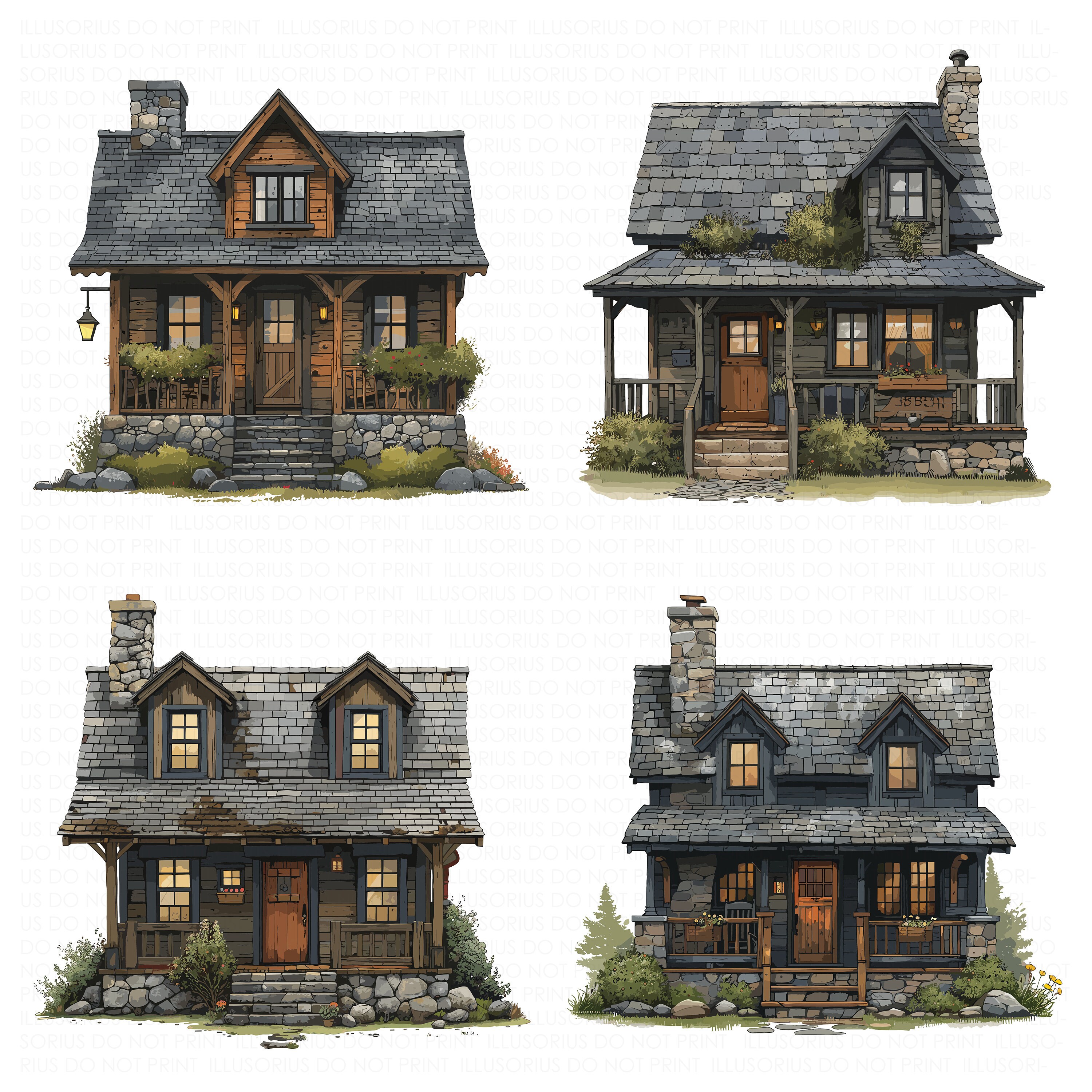 Building Art, Log Cabins, 2D Buildings, Cabin Clipart, Building Art, 2D ...