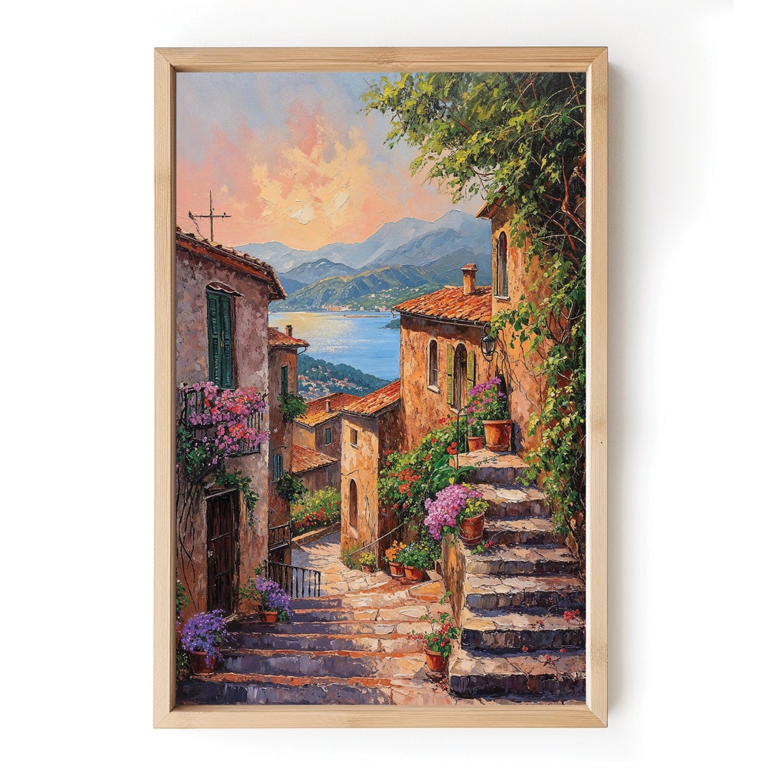 Tuscany Villa Street Oil Painting Wall Art, Serenity / Landscape of ...