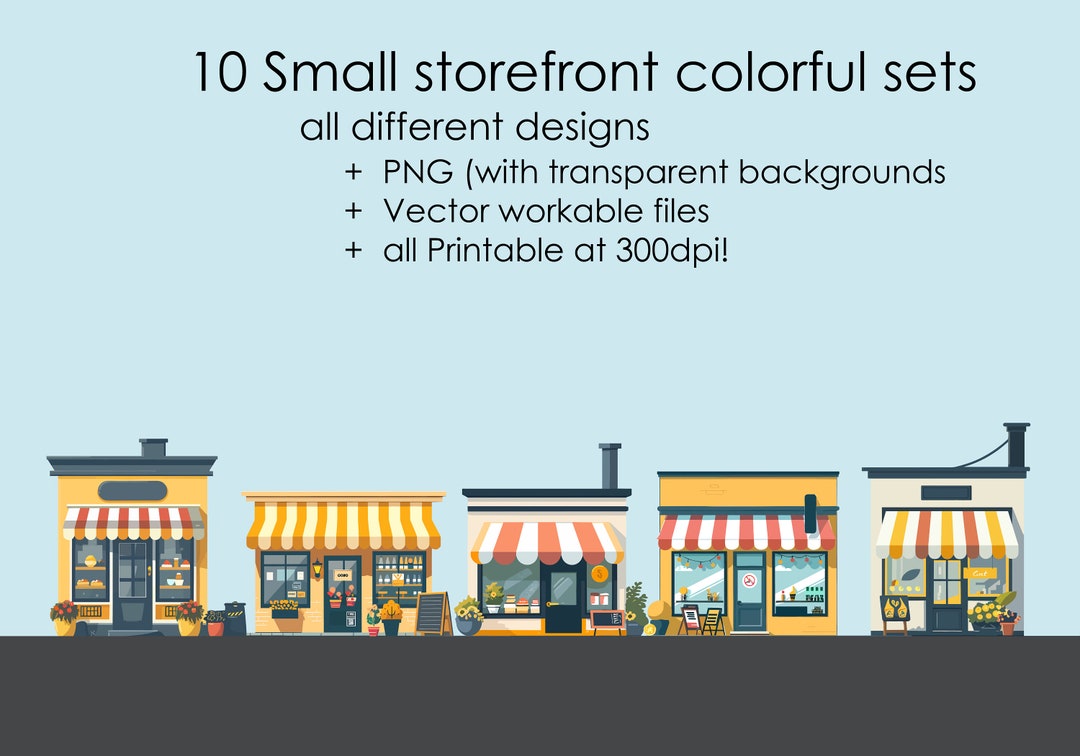 Colorful Storefront Clipart – 2D Small Shop Vector Graphics (digital ...