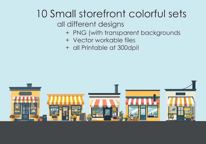10 Small Shops Buildings- Storefront Little Colorful Shops, Clipart ...