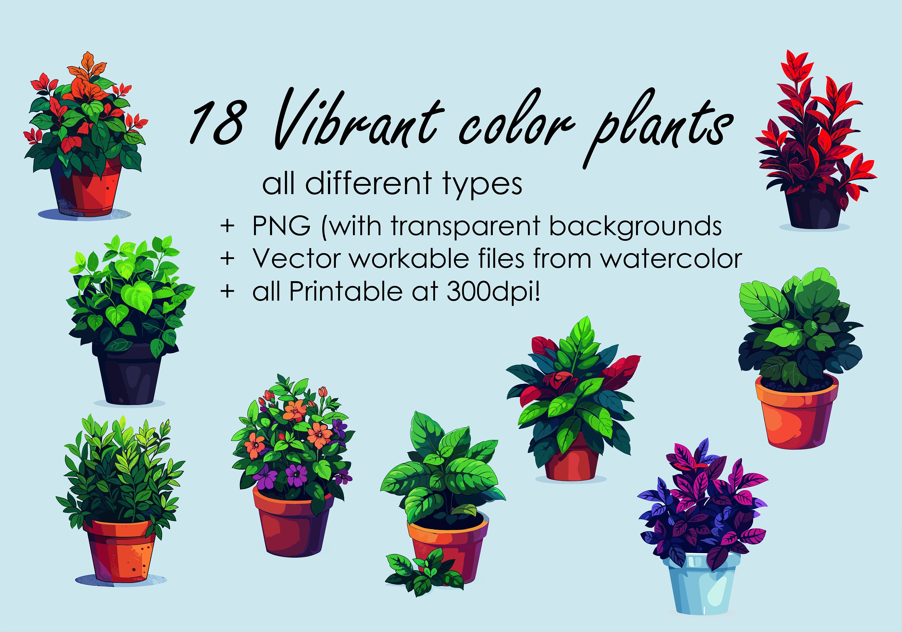 18 Vibrant Color Potted Plant, Plant Clipart PNG and PDF, House Plant ...