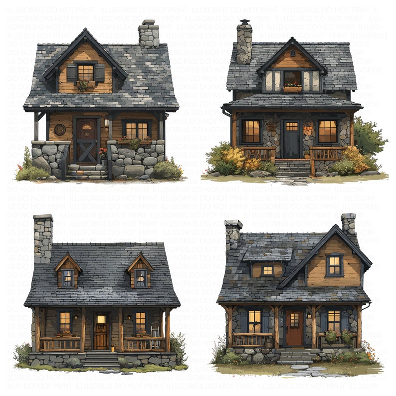 Building Art, Log Cabins, 2D Buildings, Cabin Clipart, Building Art, 2D ...