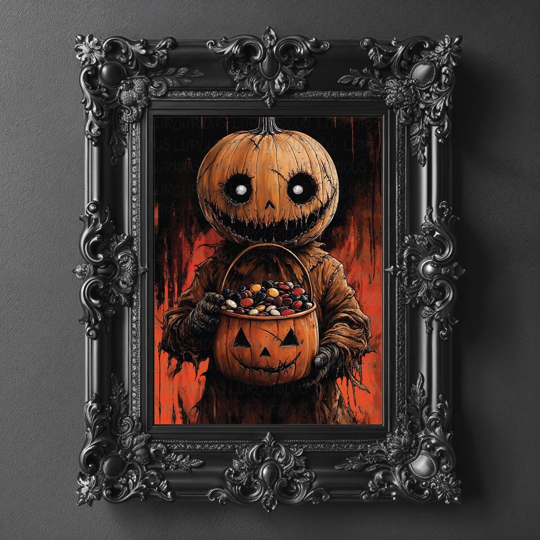 Sam Pumpkin Creature Drawing, Printable Pumpkin Art, Rustic Halloween ...