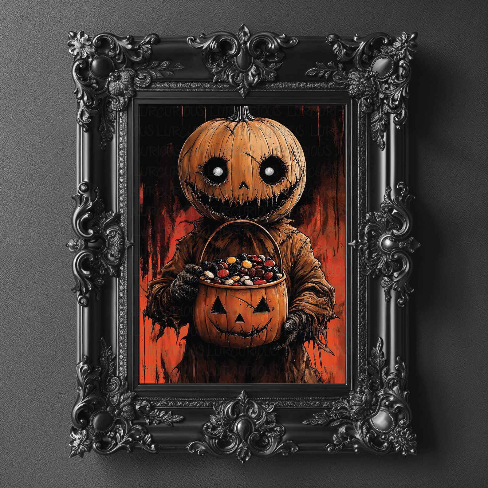 Sam Pumpkin Creature Drawing, Printable Pumpkin Art, Rustic Halloween ...