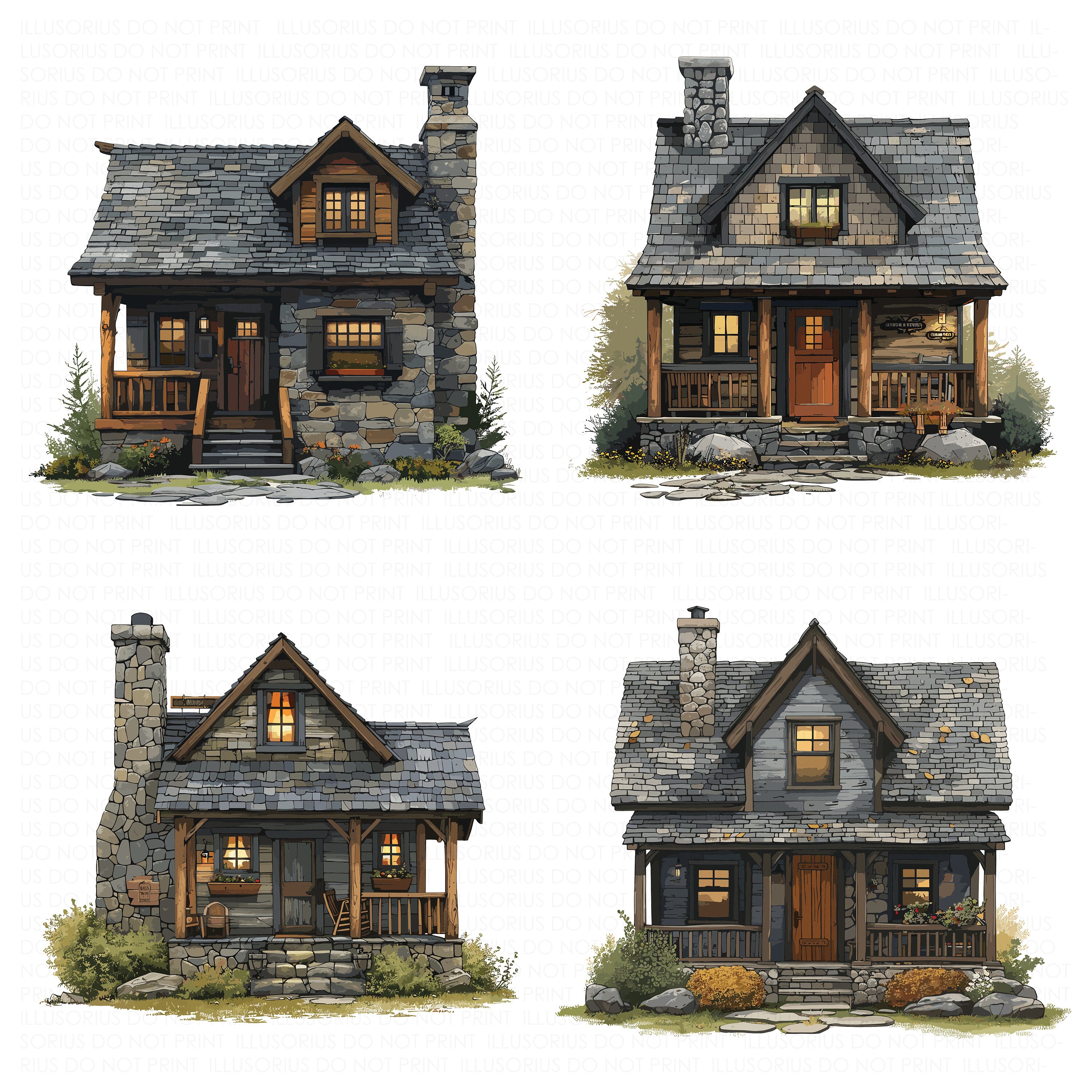 Building Art, Log Cabins, 2D Buildings, Cabin Clipart, Building Art, 2D ...