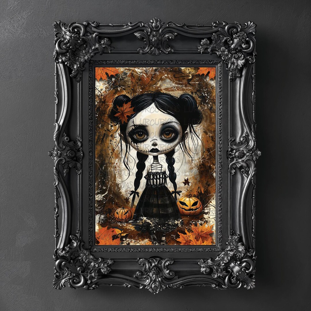 Gothic Girl Drawing, Printable Gothic Art, Rustic Halloween Decor, Art ...