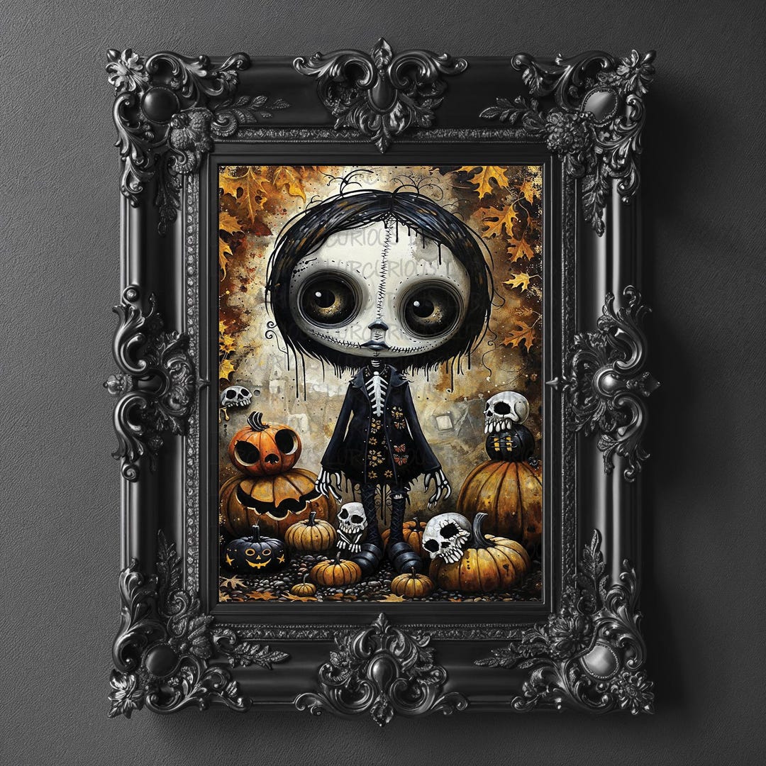 Zombie in Fall Drawing, Printable Zombie Art, Rustic Halloween Decor ...