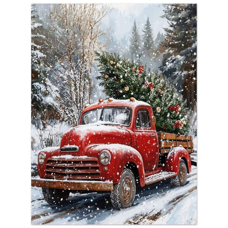 PRINT - Vintage Christmas Red Truck - Etsy