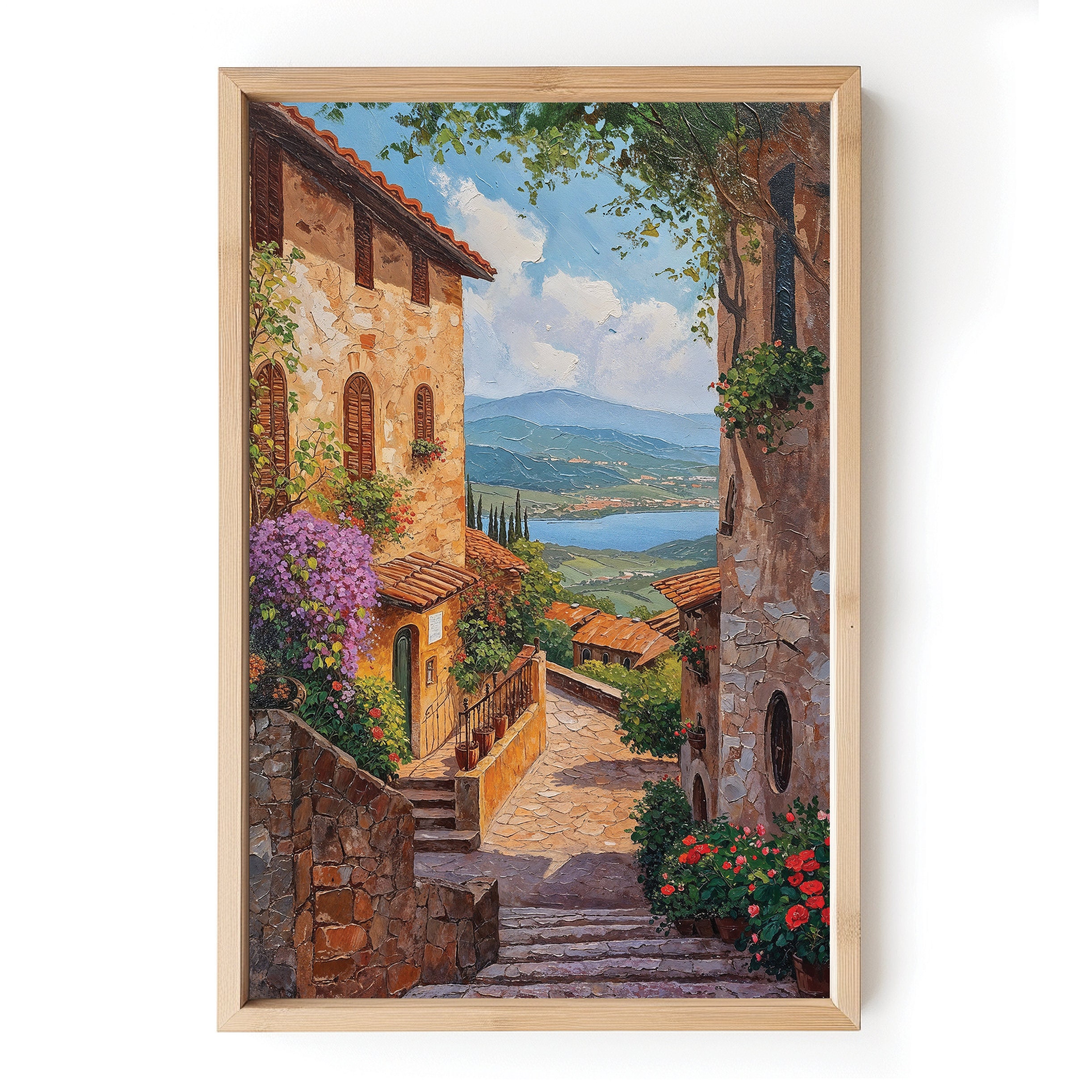 Tuscany Villa Street Oil Painting Wall Art / Landscape of Tuscany Wall ...