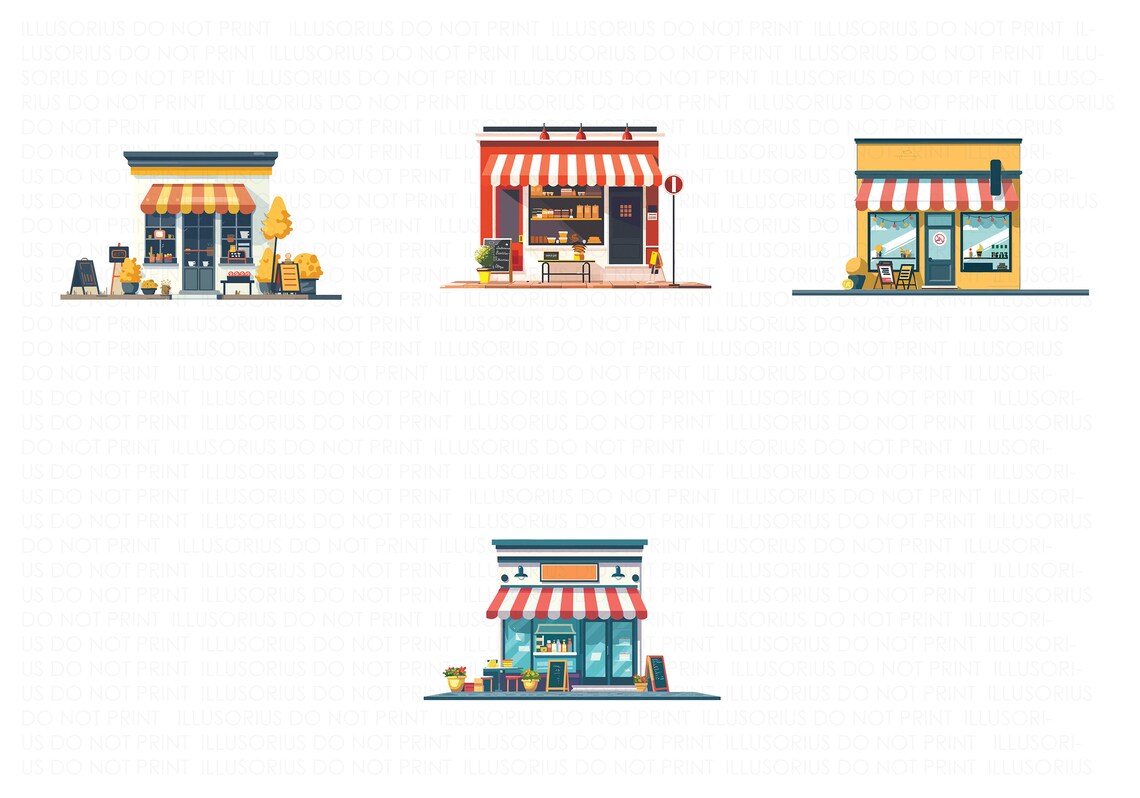 10 Small Shops Buildings- Storefront Little Colorful Shops, Clipart ...