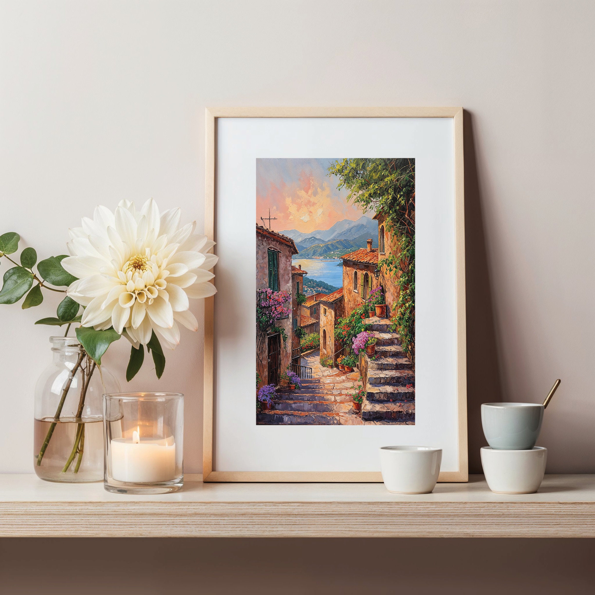 Tuscany Villa Street Oil Painting Wall Art, Serenity / Landscape of ...