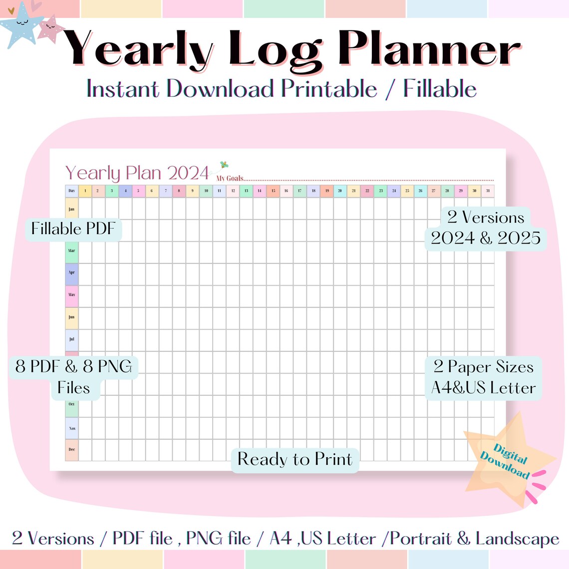 Printable Yearly Planner, Fillable Log, Work Log, Work Planner, Yearly ...