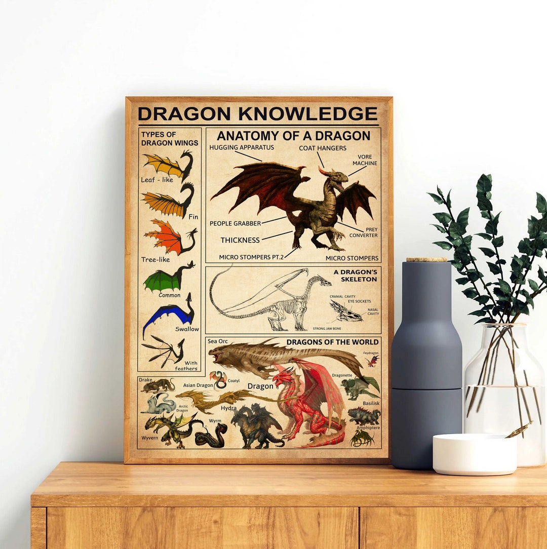 Dragon Knowledge Art Print, Anatomy of A Dragon Poster, Types of Dragon ...