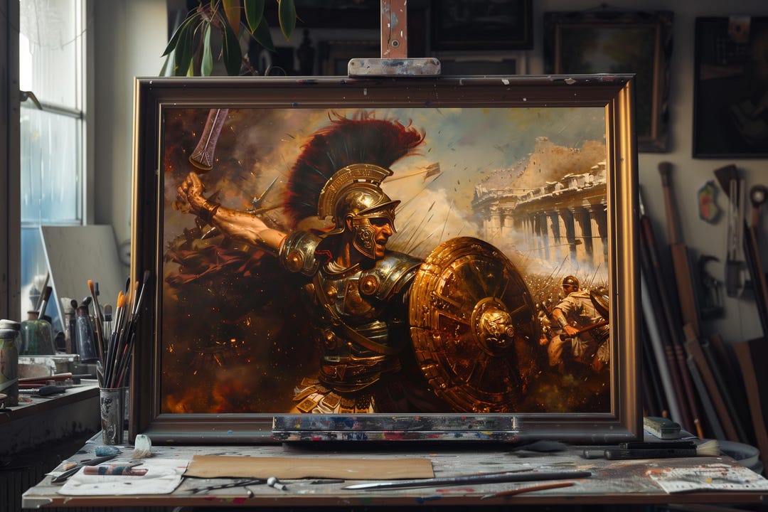 Fine Art Oil Painting Roman Centurion, Ancient Warrior Canvas Art ...