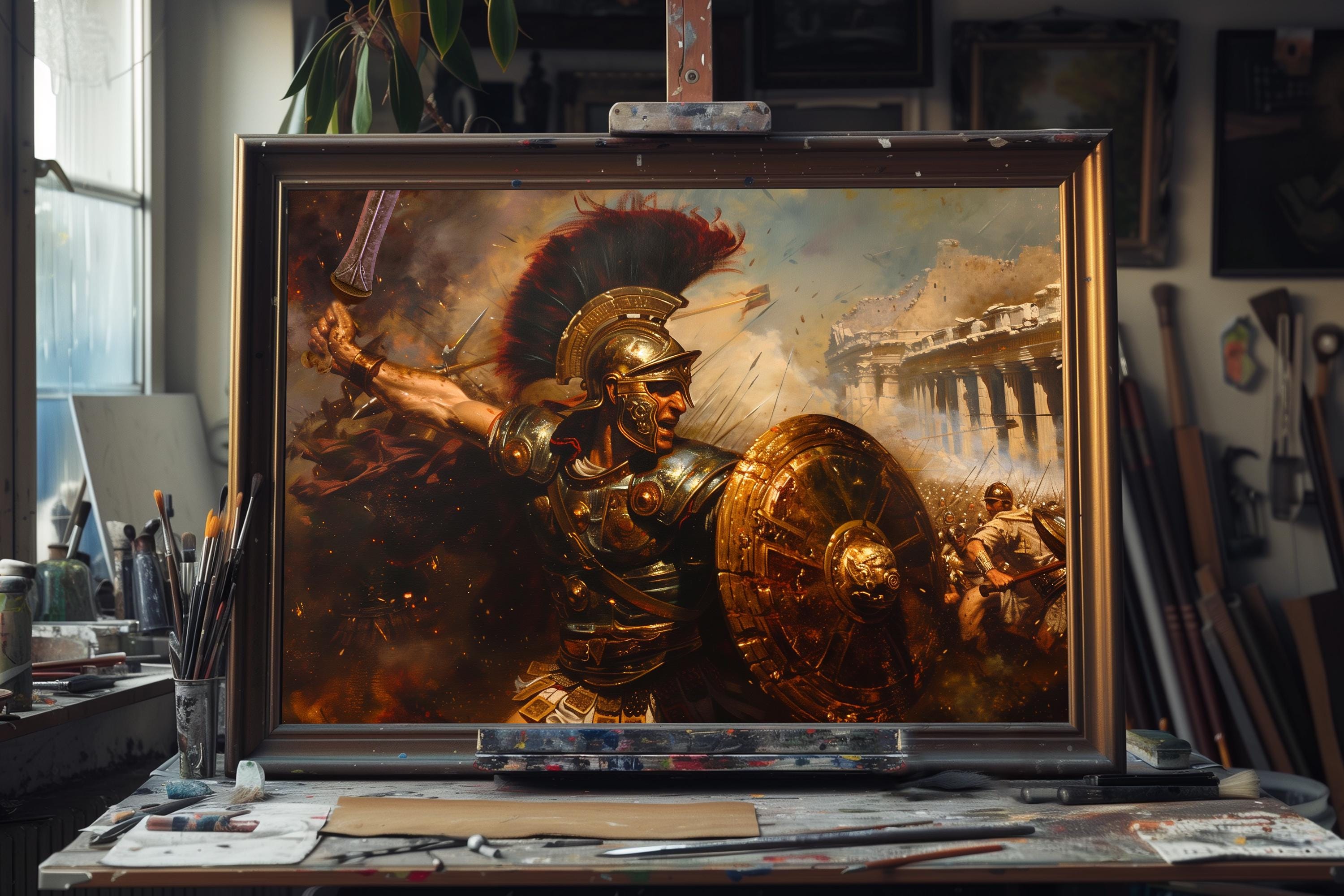 Fine Art Oil Painting Roman Centurion, Ancient Warrior Canvas Art ...