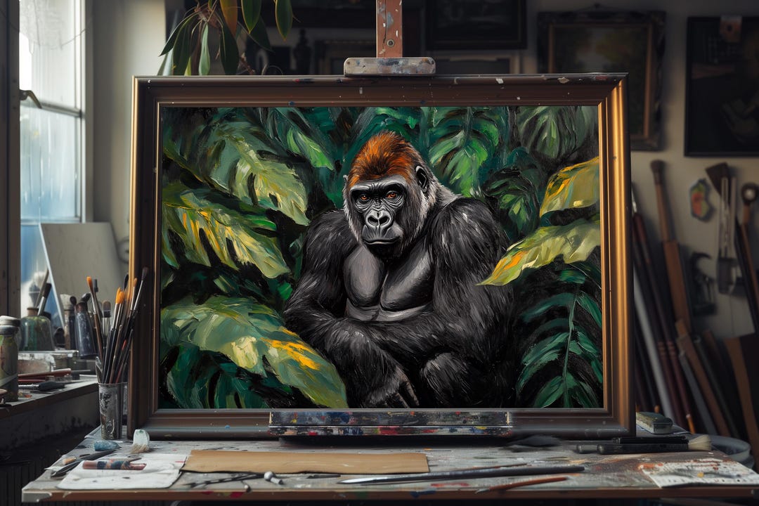 Original Oil Painting Majestic Silverback Gorilla, No-frame Oil ...