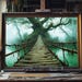 Fine Art Ancient Forest Rope Bridge Oil Painting, Misty Adventure ...