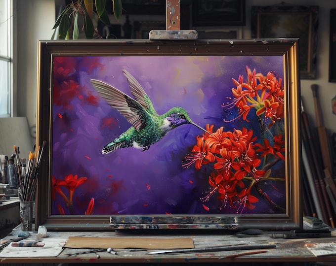 Green Hummingbird Art Print - Realistic Bird Oil Painting - Etsy Canada