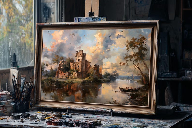 Fine Art Oil Painting Ancient Castle, Hand-painted Medieval Fortress ...