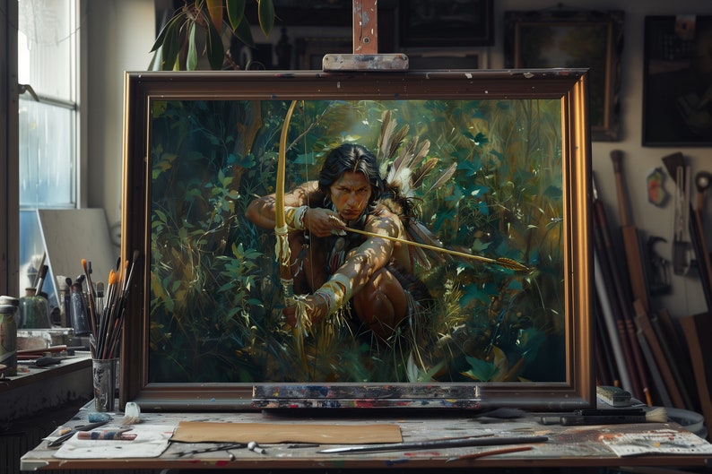 Original Oil Painting Native American Archer, No-frame Oil Painting ...