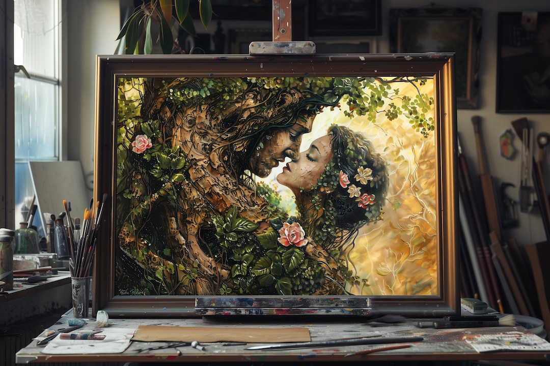 Fine Art Oil Painting Magical Tree Couple, Hand-painted Enchanted ...