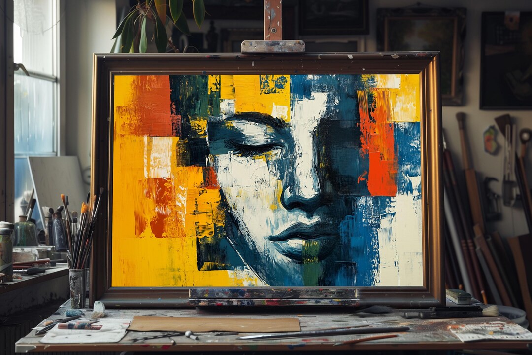 Original Oil Painting Face Geometric Shapes, No-frame Oil Painting ...