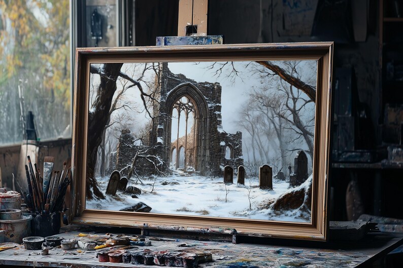 Fine Art Oil Painting Fallen Grand Gothic Castle, Dark Fantasy ...