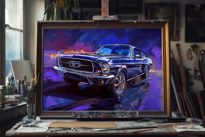 Fine Art Oil Painting Classic Ford Mustang, Hand-painted Muscle Car ...