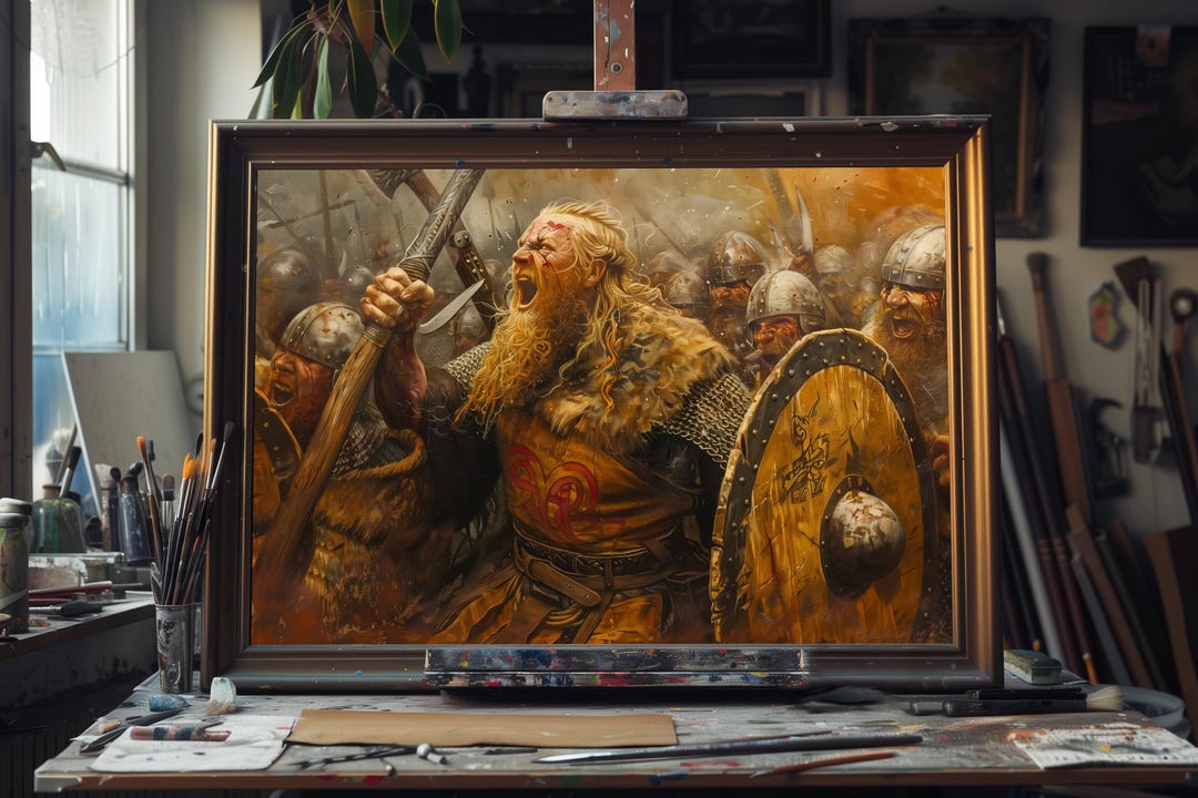 Original Oil Painting Fierce and Chaotic Viking Battle, No-frame Oil ...