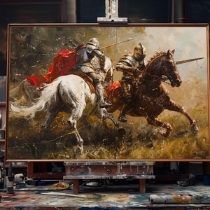 Fine Art Oil Painting the Knights Battle, Hand-painted Medieval Combat ...