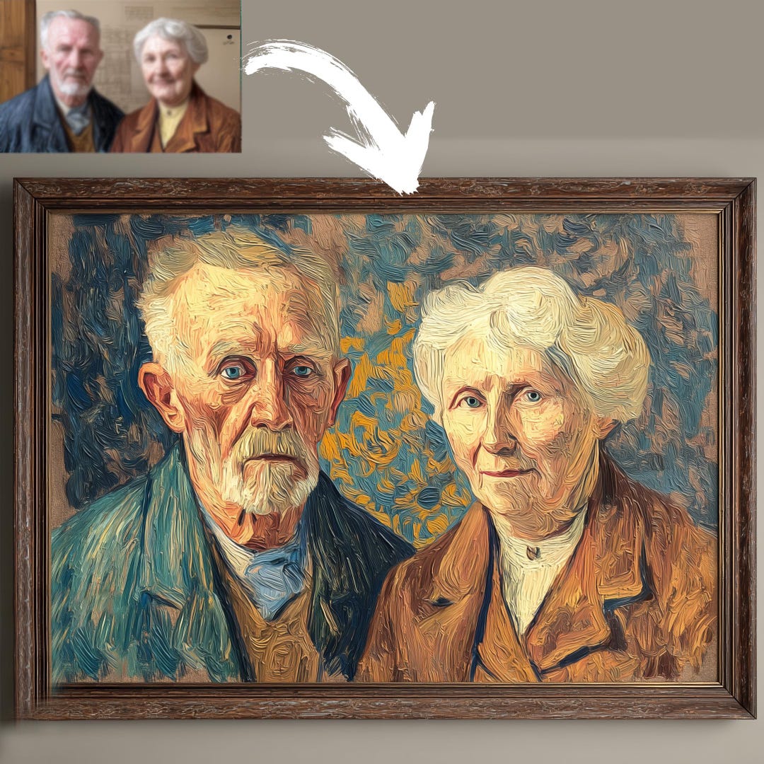 Custom Grandparent Portrait in Van Gogh Style – Starry Brushstroke Oil ...