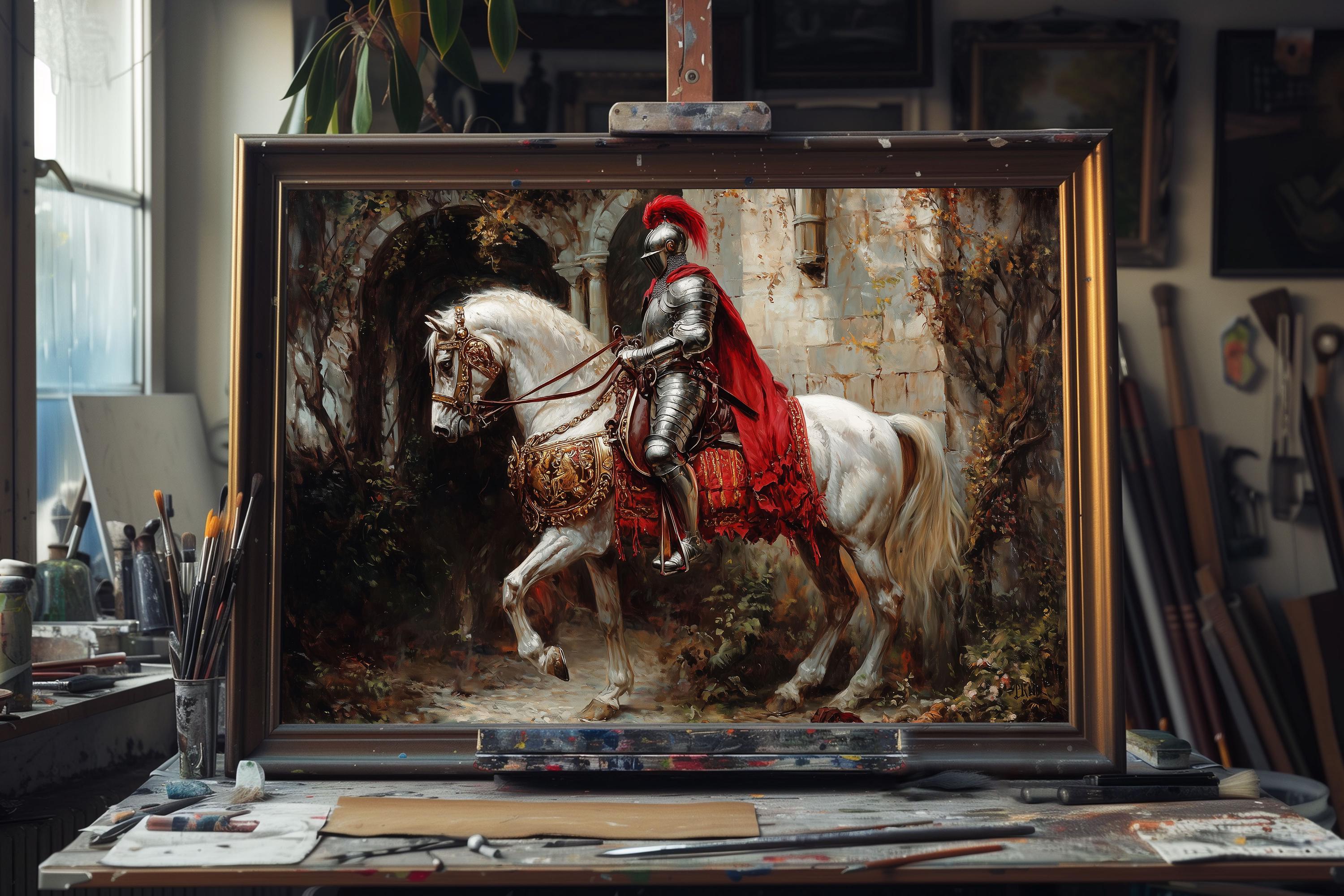 Fine Art Oil Painting Knight in Shining Armor, Medieval Warrior ...