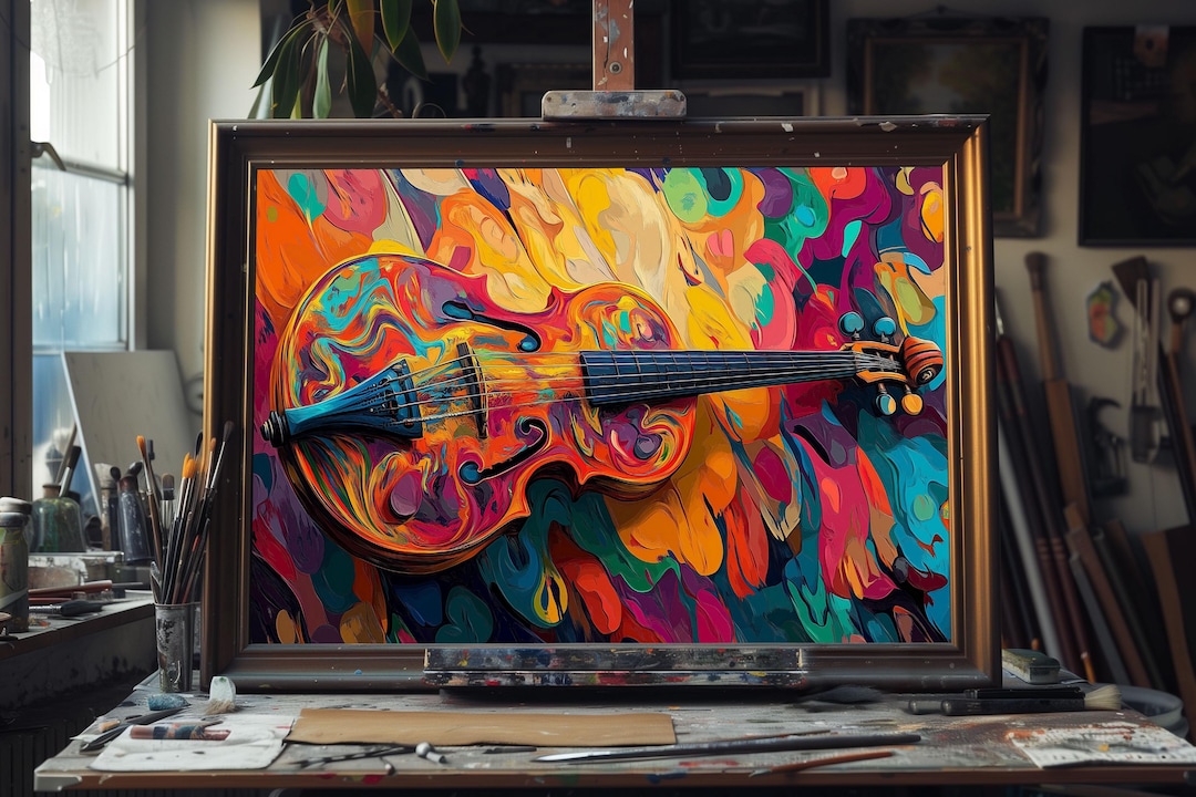 Original Oil Painting Musical Instrument Violin, Hand-painted Classical ...