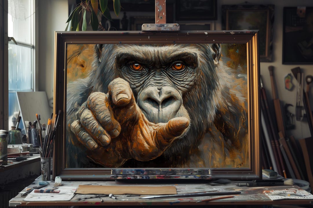 Fine Art Oil Painting the Gorillas King, Majestic Silverback Portrait ...