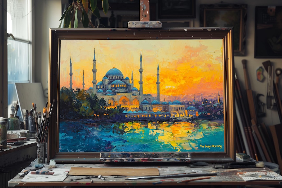 Blue Mosque Sunset Oil Painting, Hand-painted Istanbul Wall Art, Sultan ...
