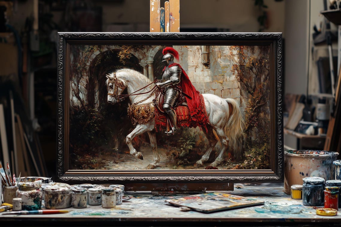 Fine Art Oil Painting Knight in Shining Armor, Medieval Warrior ...