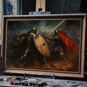 Fine Art Oil Painting Medieval Battle Knight Scene, Handcrafted ...