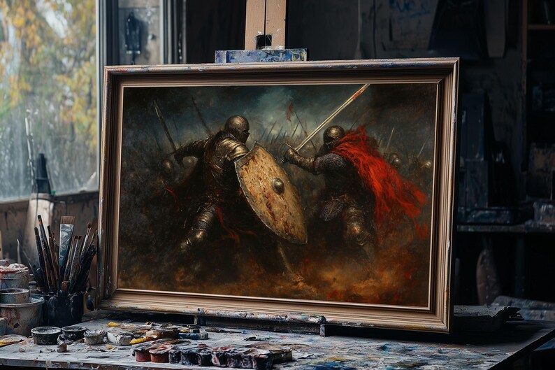 Fine Art Oil Painting Medieval Battle Knight Scene, Handcrafted ...