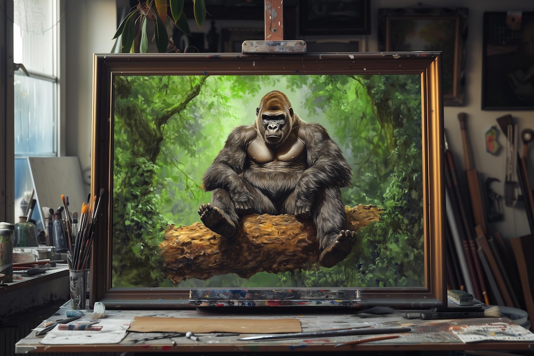 Fine Art Oil Painting of Silverback Gorilla – Hand-painted Wildlife ...