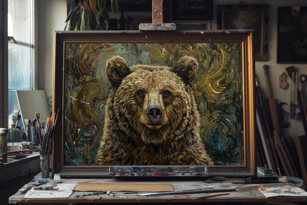 Original Oil Painting Painting of Bear, No-frame Oil Painting Canvas ...